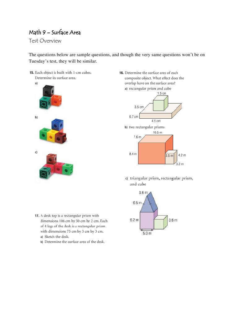 Surface Area Test Overview | PDF