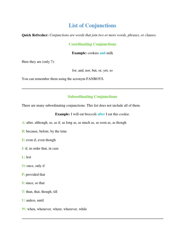 Comprehensive Conjunctions List PDF | PDF | Language Arts & Discipline