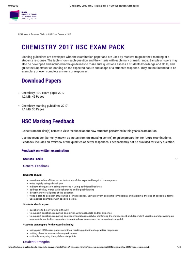 2017 HSC Chemistry Exam Pack Guide | PDF | Emission Spectrum | Test ...
