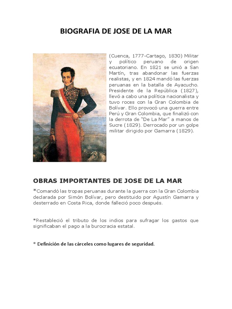 Biografia de Jose de La Mar Corregido | PDF | América del Sur | Perú