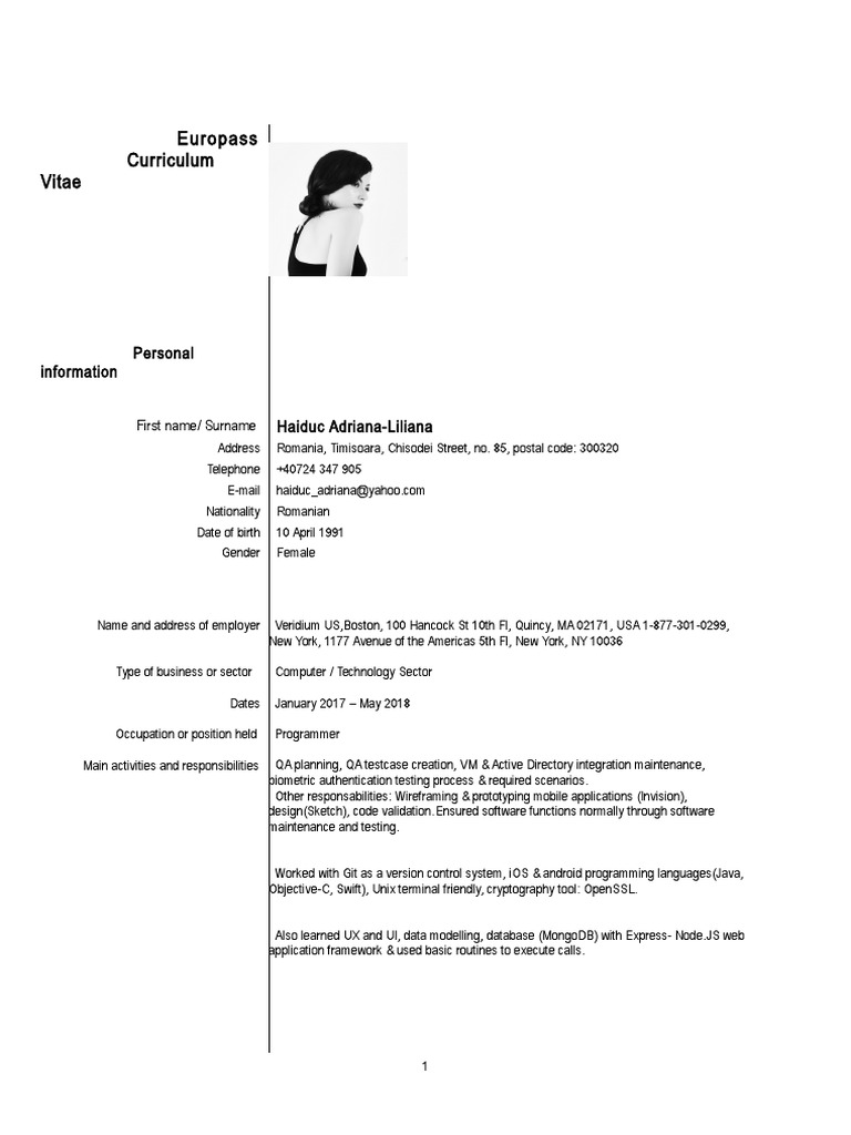Haiduc Adriana CV | PDF | Page Layout | Mass Media