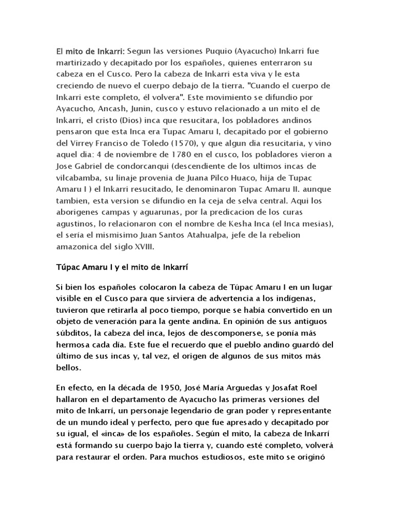 El mito de Inkarrí y la esperanza de resurrección del último Inca | PDF ...