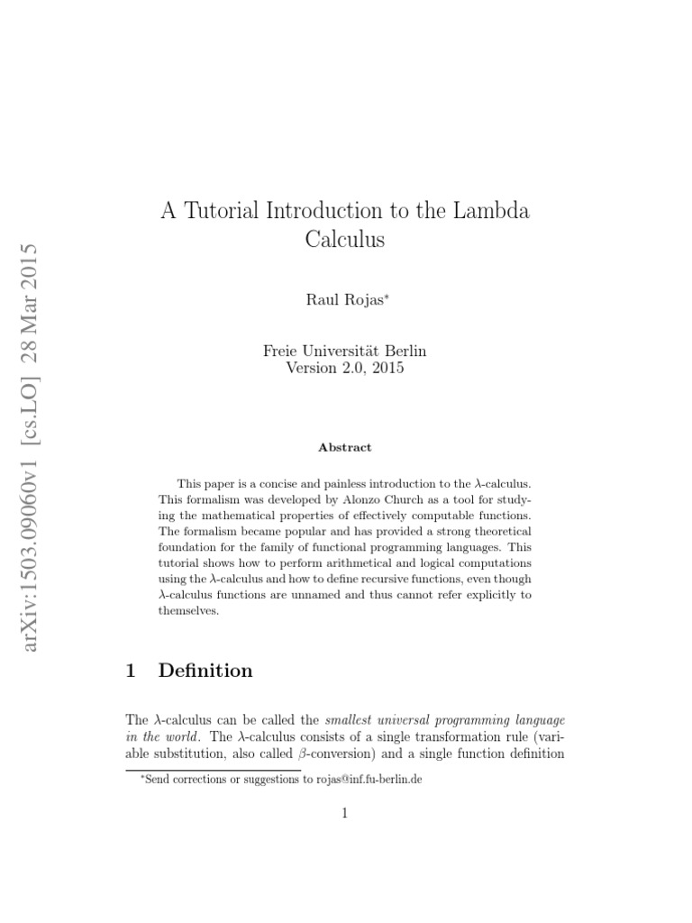 A Concise Introduction To The Lambda Calculus Exploring Effectively Computable Functions