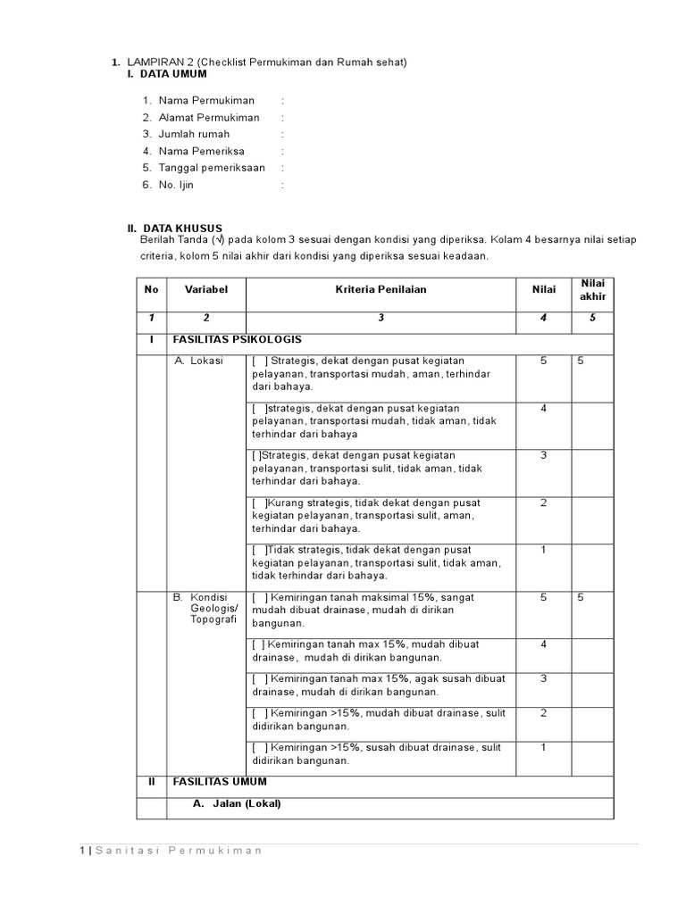 Contoh Ceklist PSU 1 | PDF