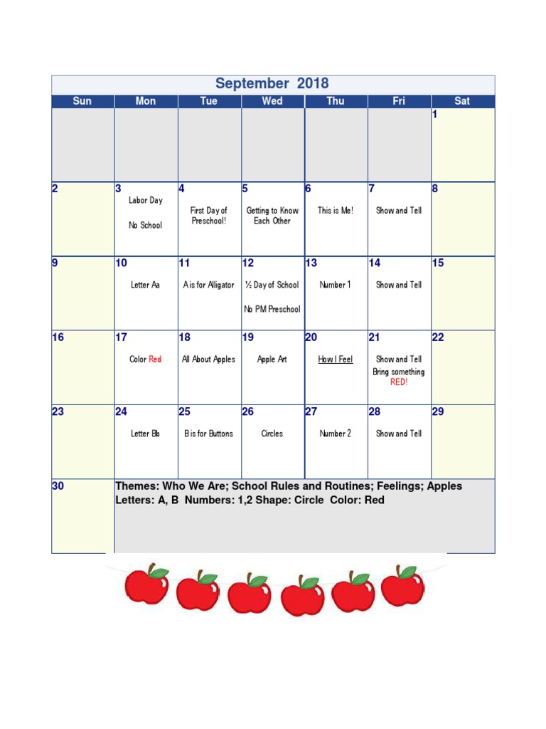 September 2018 Calendar | PDF