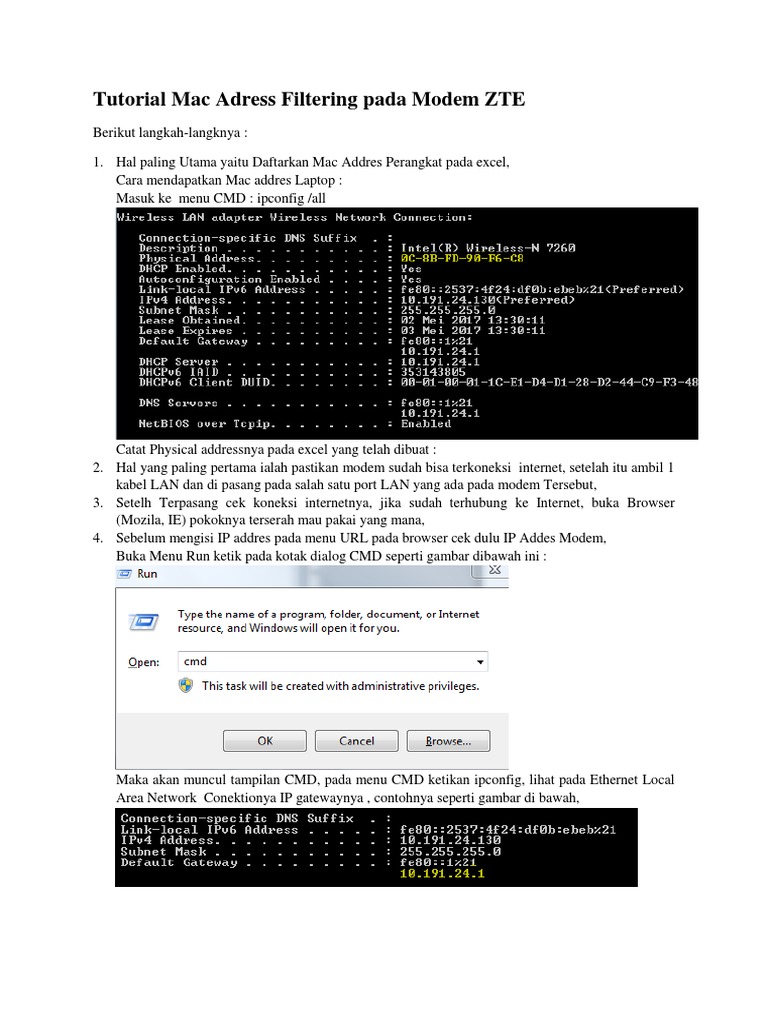 Filter MAC Address Modem ZTE | PDF