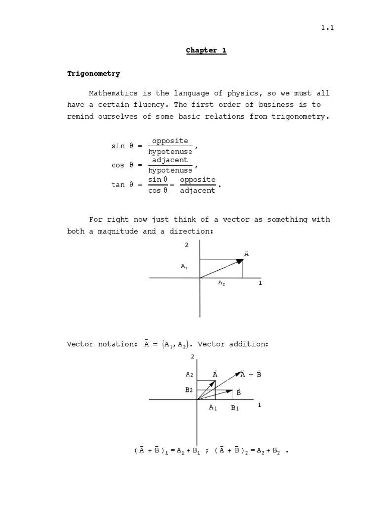 Opposite Hypotenuse Adjacent Hypotenuse Sin Cos Opposite Adjacent Pdf Euclidean Vector