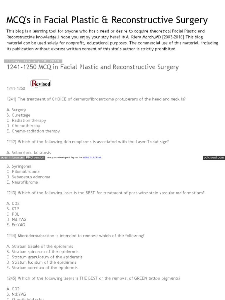 MCQ Facialplastic Blogspot in | PDF | Plastic Surgery | Surgery