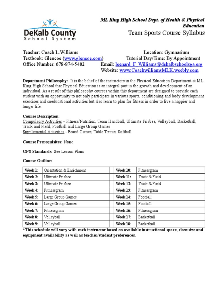 Team Sports Fall Semester Syllabus A | PDF | Physical Education | Change