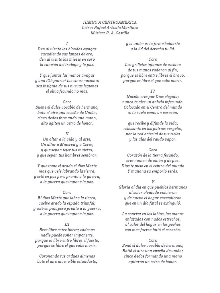 Himno A Centroamerica | PDF | Ocio | Naturaleza