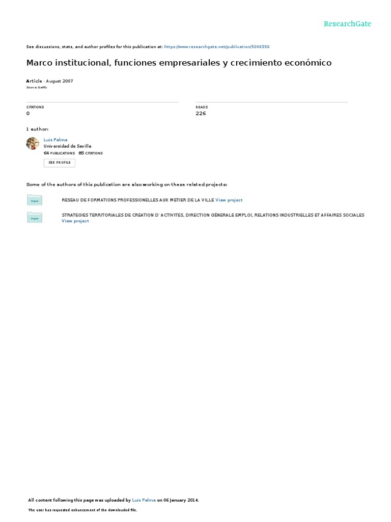 Marco Institucional, Funciones Empresariales y Crecimiento Económico ...