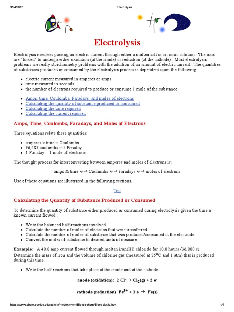Electrolysis Calculations Pdf Mole Unit Electric Current