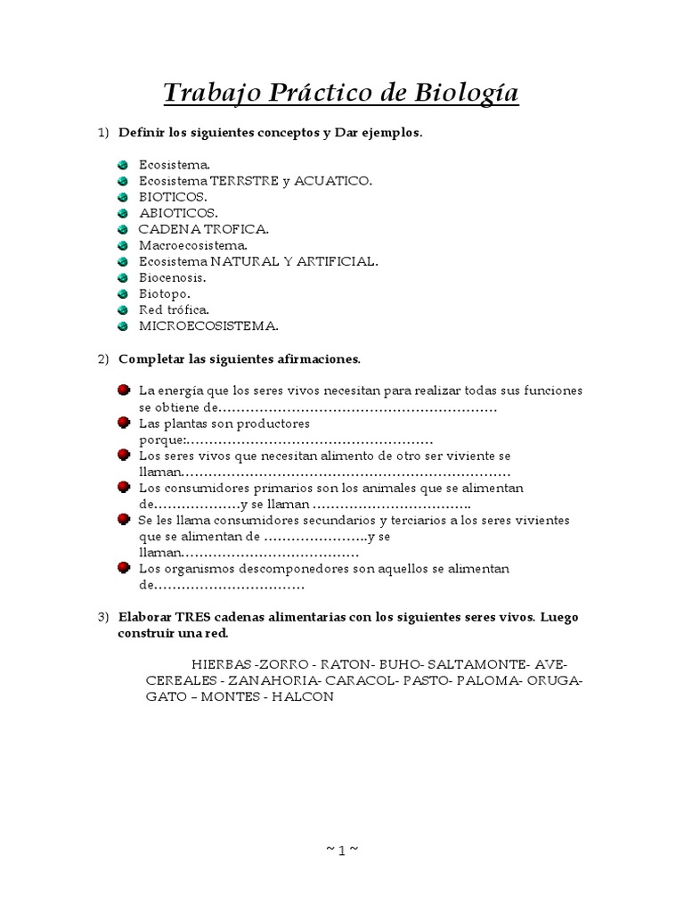 Trabajo Practico de Biologia | PDF | Ecosistema | Ecología