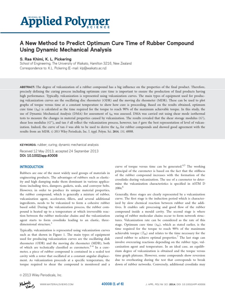 A New Method To Predict Optimum Cure Time of Rubber Compound PDF | PDF ...