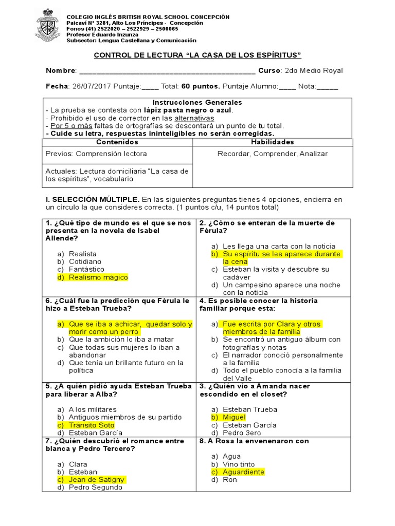 2do LyC La Casa de Los Espíritus Claves | PDF