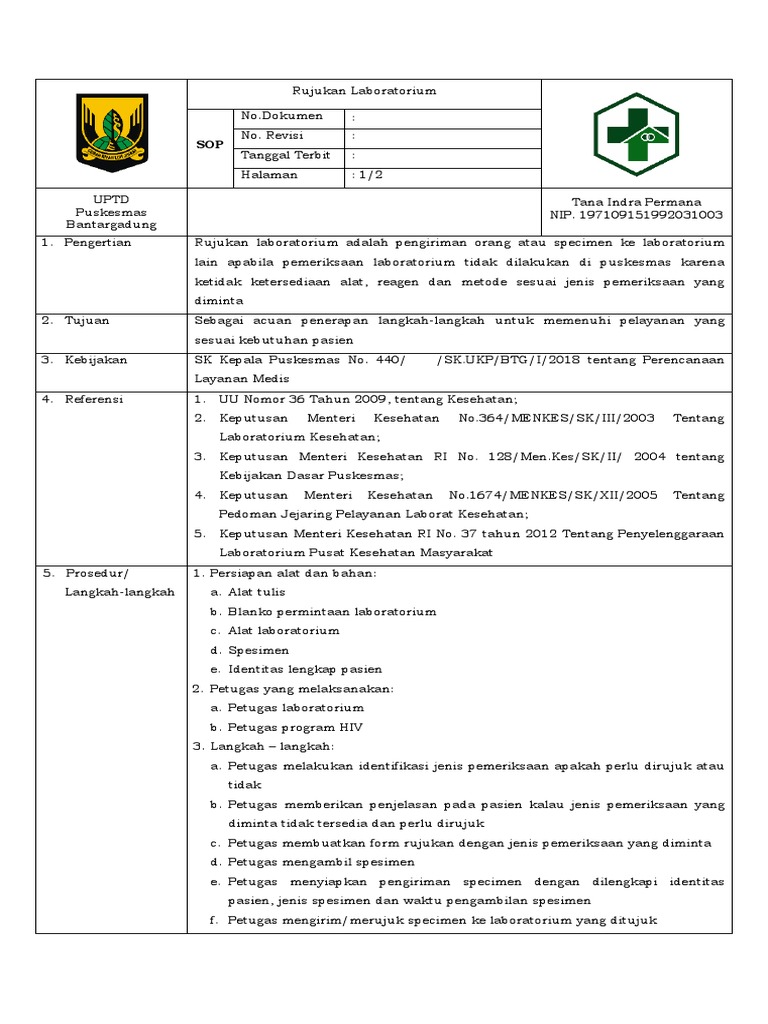 8.1.7.6 Sop Rujukan Lab | PDF