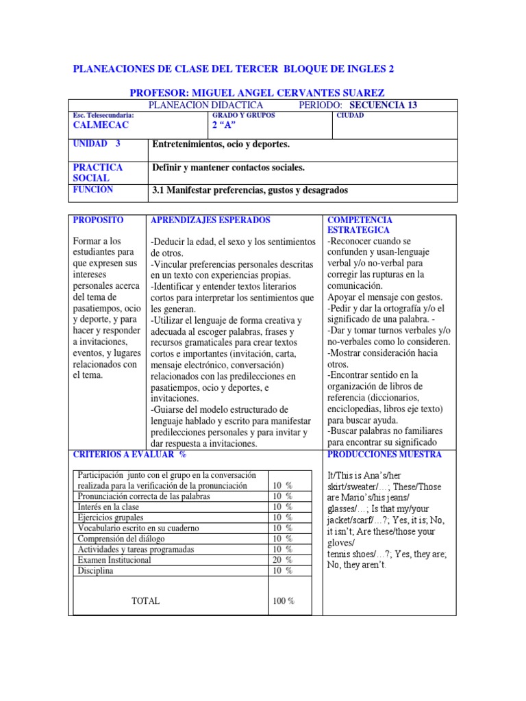 Planeación de Inglés para 2° Grado | PDF | Lectura (proceso) | Comunicación