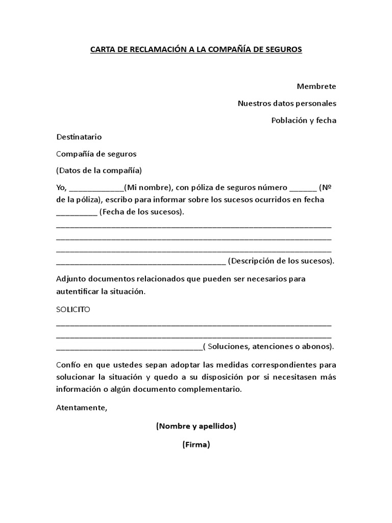 Carta de Reclamación A La Compañía de Seguros | PDF