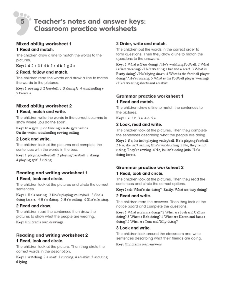 5 Teacher's Notes and Answer Keys: Classroom Practice Worksheets | PDF ...