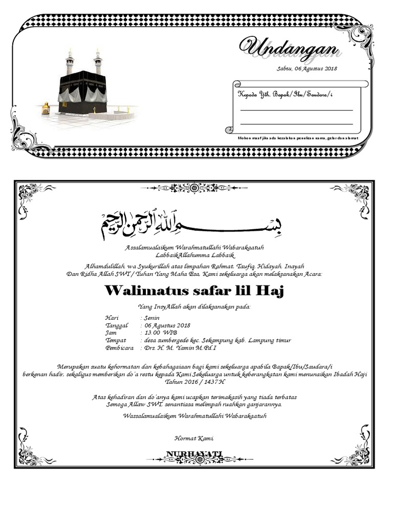 Contoh Undangan Naik Haji Dengan Microsoft Word-G-Tekno | PDF