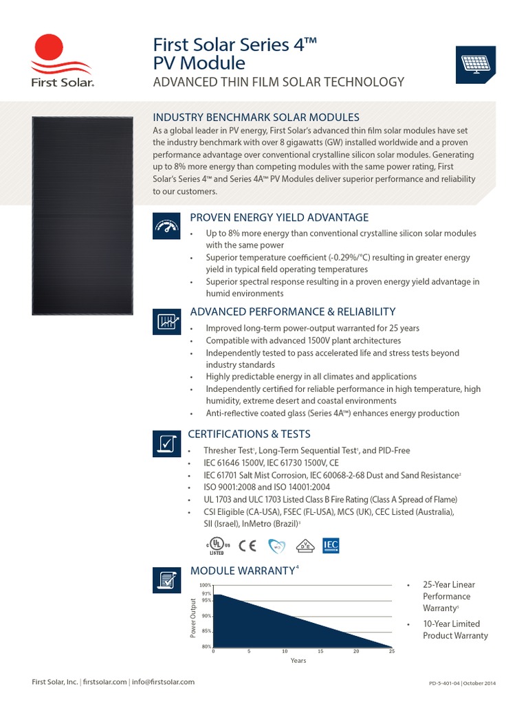 First Solar - Series 4 | PDF | Solar Panel | Photovoltaics