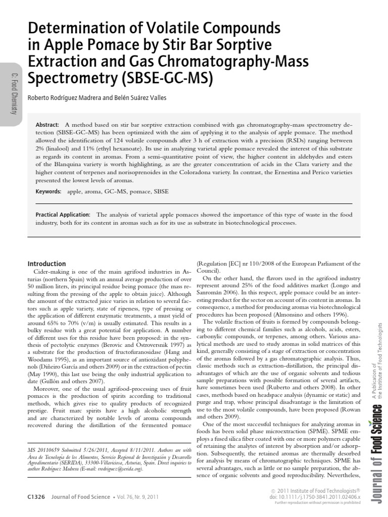 Determination of Volatile Compounds in Apple Pomace by Stir Bar ...