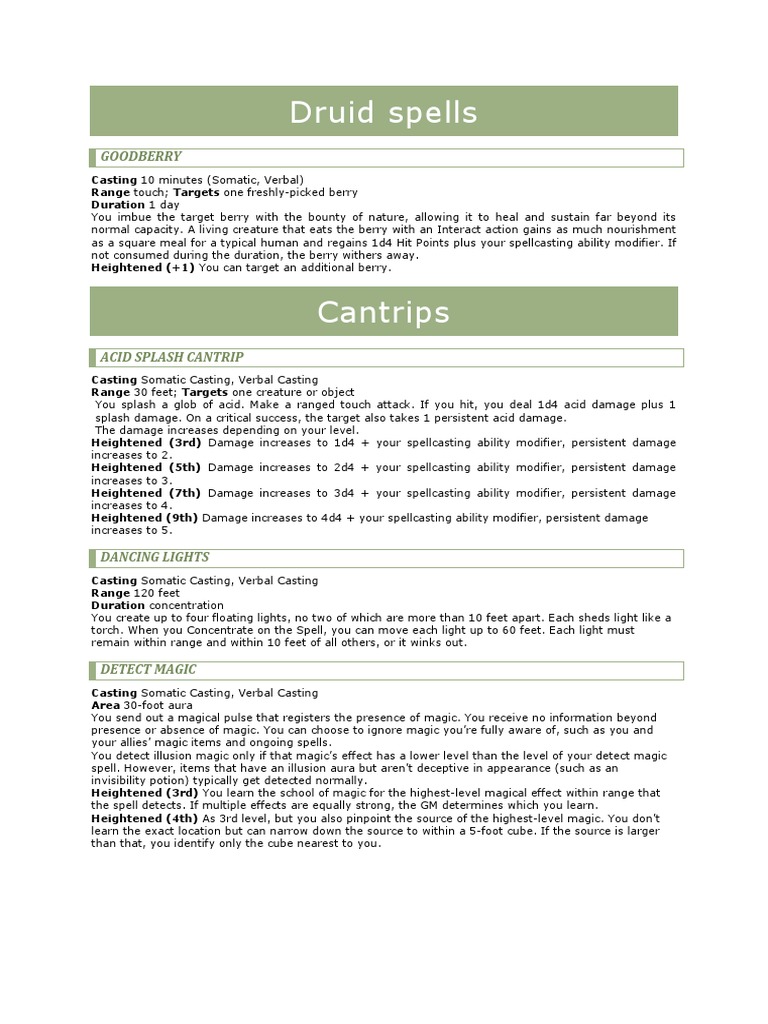 Druid Spelllist | PDF | Nature