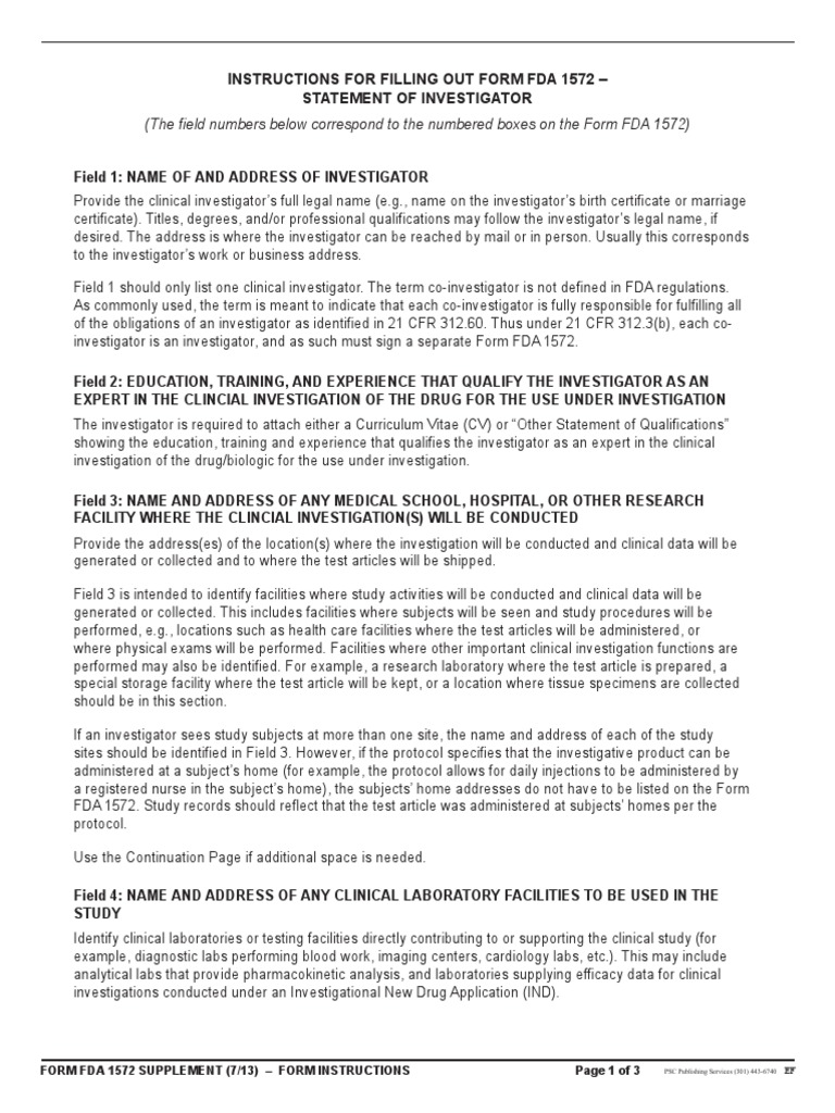 Instructions for FDA Form 1572 Completion | PDF | Institutional Review ...