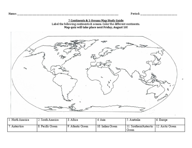 Map Of The 7 Continents And Oceans