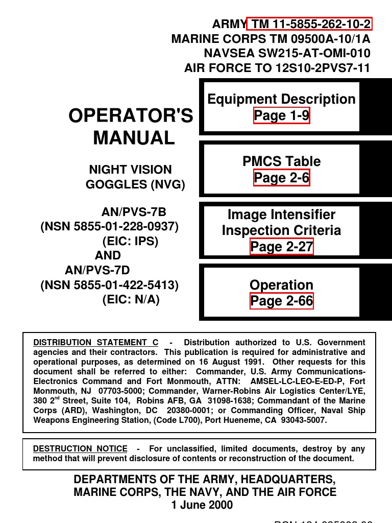 TM 11 5855 262 10 2 NVG Anpvs 7b | PDF | Lens (Optics) | Infrared
