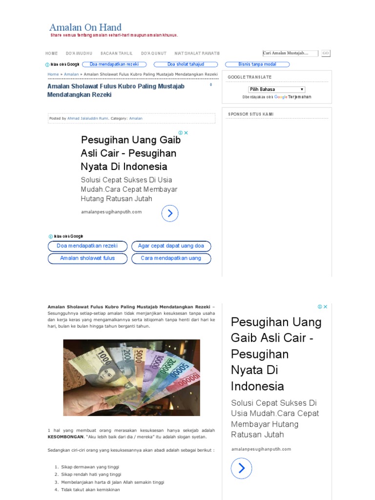 Amalan Sholawat Fulus Kubro Paling Mustajab Mendatangkan Rezeki ...