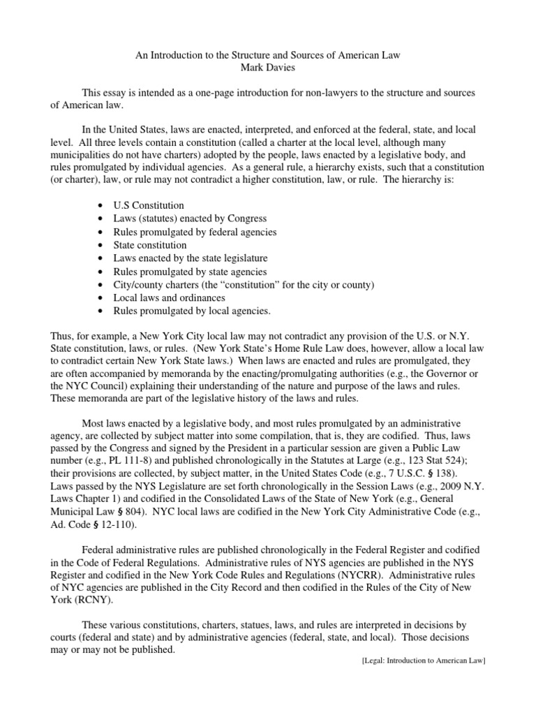 Legal: Introduction To American Law | PDF | Codification (Law) | Law Of ...