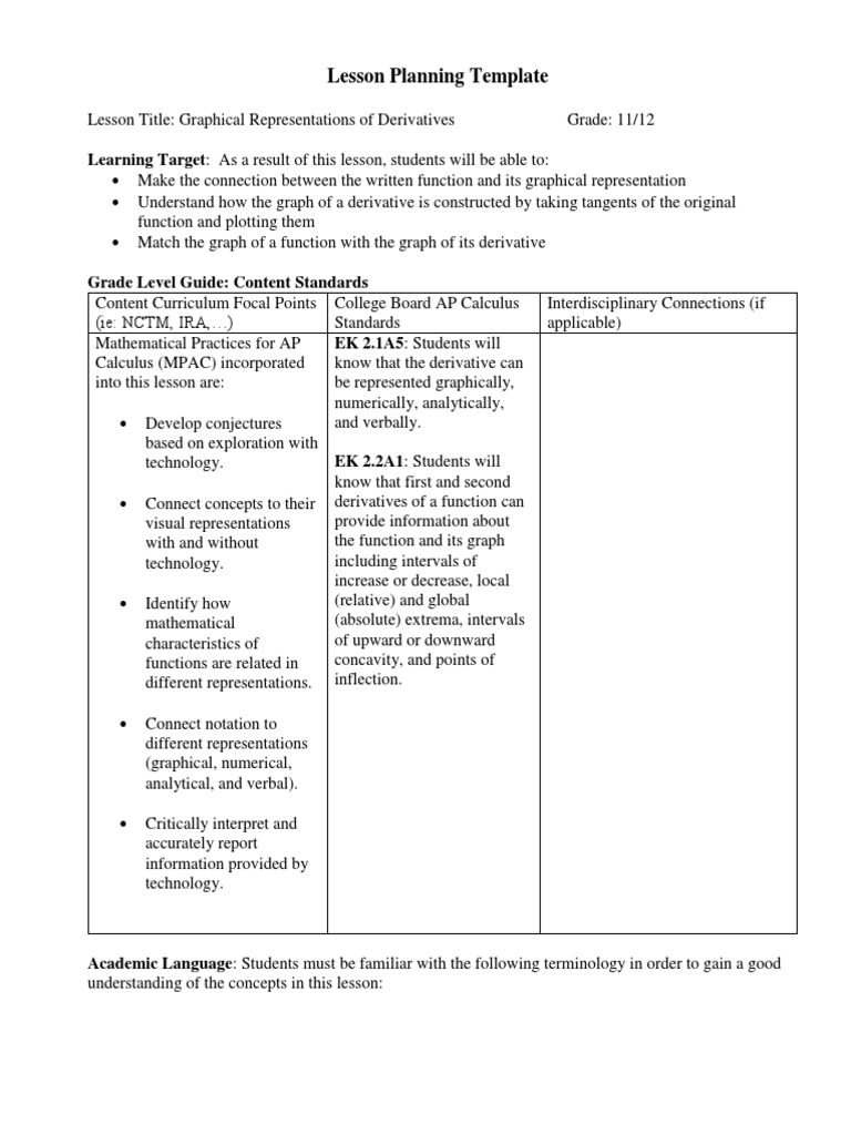 Graphical Representations of Derivatives Lesson Plan | PDF | Derivative ...