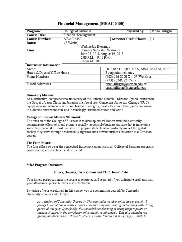 MBAC 6450 Syllabus - Summer 2018 - Session 1 | PDF | Stocks | Valuation ...