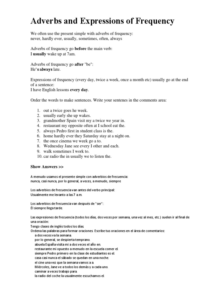 Adverbs and Expressions of Frequency | PDF