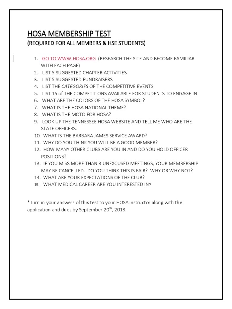 Hosa Membership Test | PDF | Career & Growth | Sports & Recreation