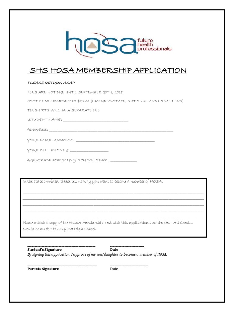 Shs Hosa Application For Memebership | PDF | Finance & Money Management ...