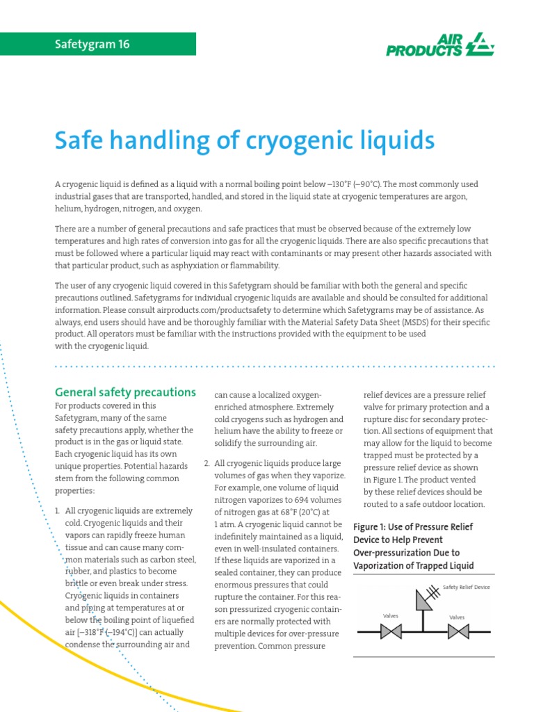Safe Handling of Cryogenic Liquids: Safetygram 16 | PDF | Cryogenics ...