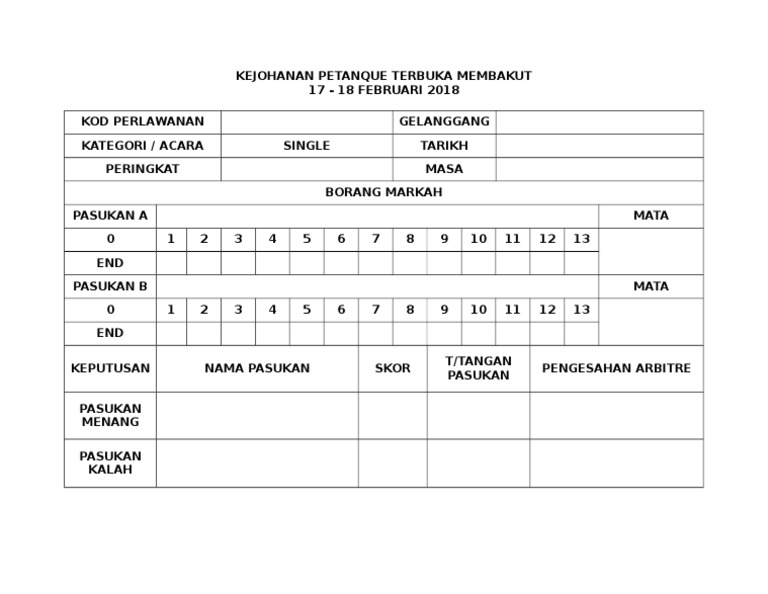 Scoresheet Petanque | PDF