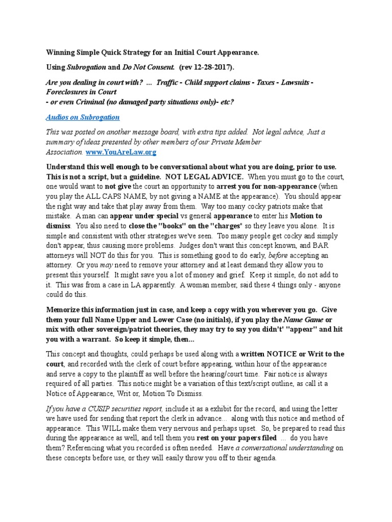 Winning Simple Quick Strategy For An Initial Court Appearance | PDF ...