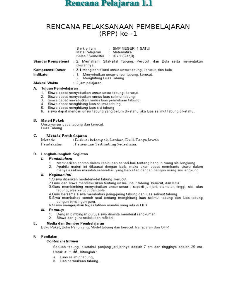 RPP IX 2. Bangun Ruang Sisi Lengkung | PDF | Sains & Matematika