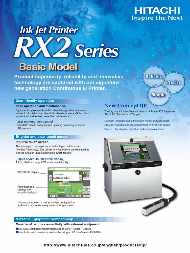 Hitachi RX2 Series Inkjet Printer Overview | PDF | Touchscreen ...