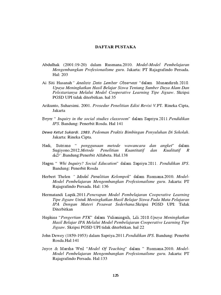 Daftar Pustaka Model Pembelajaran Jigsaw | PDF