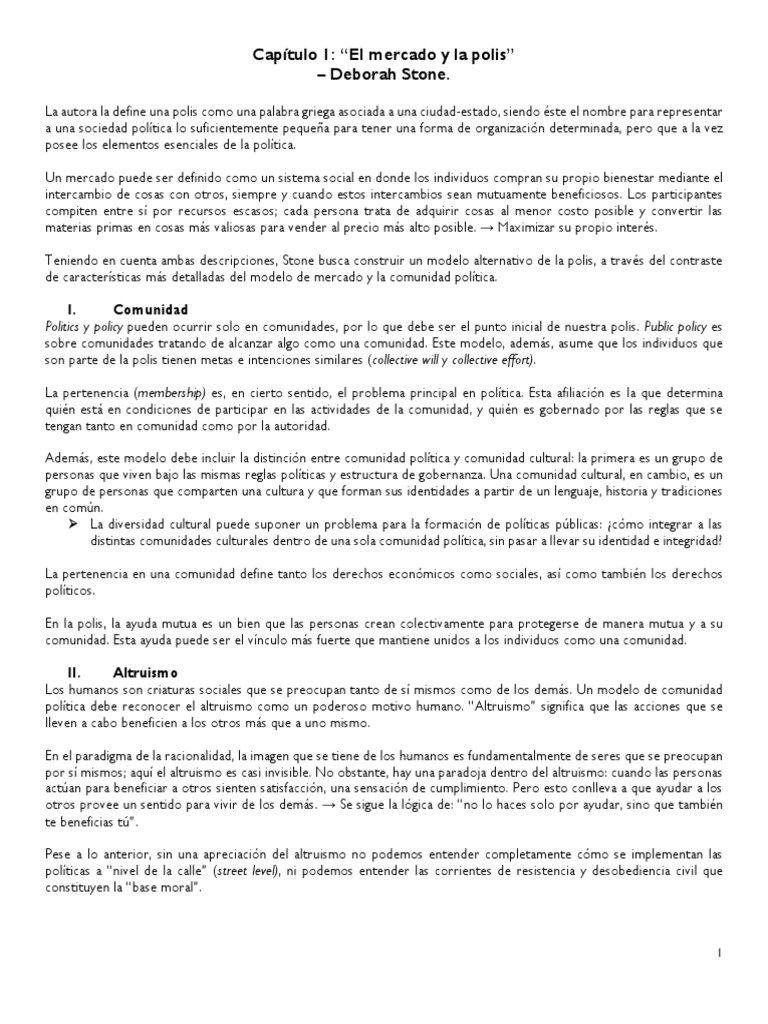 Análisis de la Polis según Deborah Stone | PDF | Comunidad | Altruismo