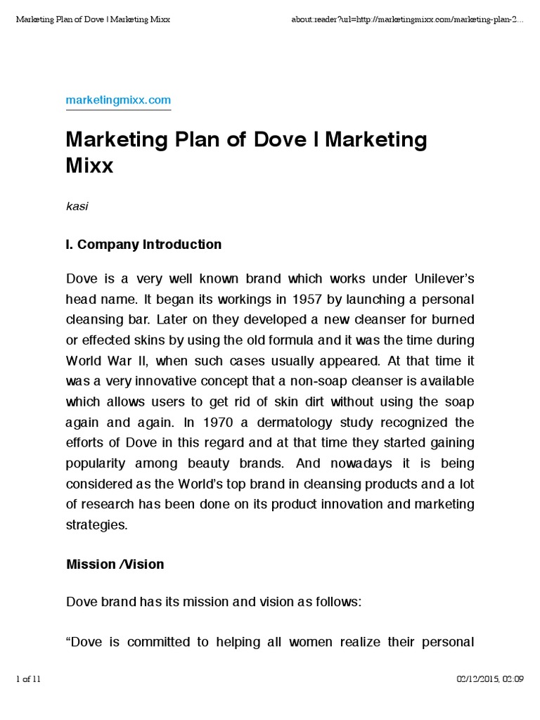 Marketing Plan of Dove - Marketing Mixx | PDF | Direct Marketing ...