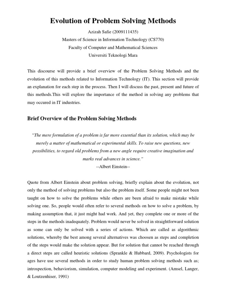 Evolution of Problem Solving Methods | PDF | Cognitive Science | Emergence