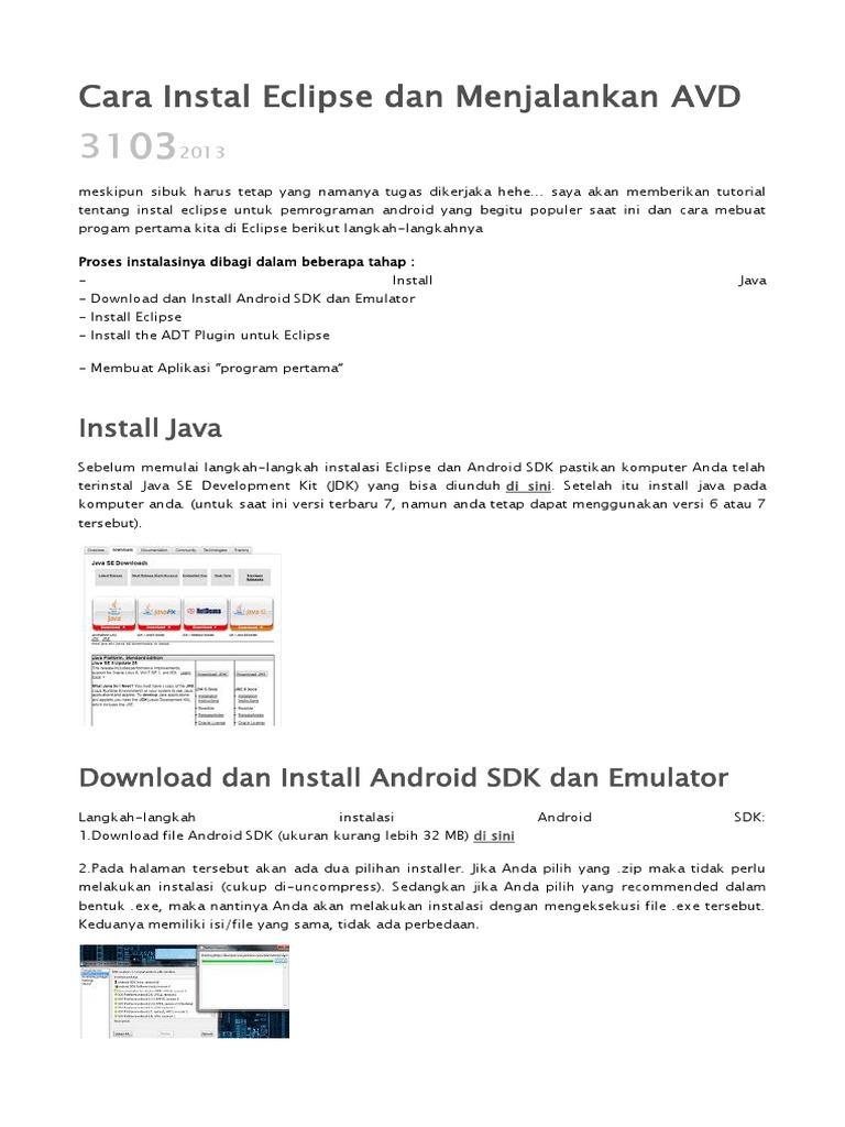Panduan Instalasi Eclipse & AVD untuk Android | PDF
