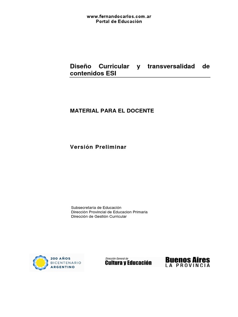 Disenio Curricular y Transversalidad de Contenidos Esi PDF | PDF | Educación sexual | Educación ...