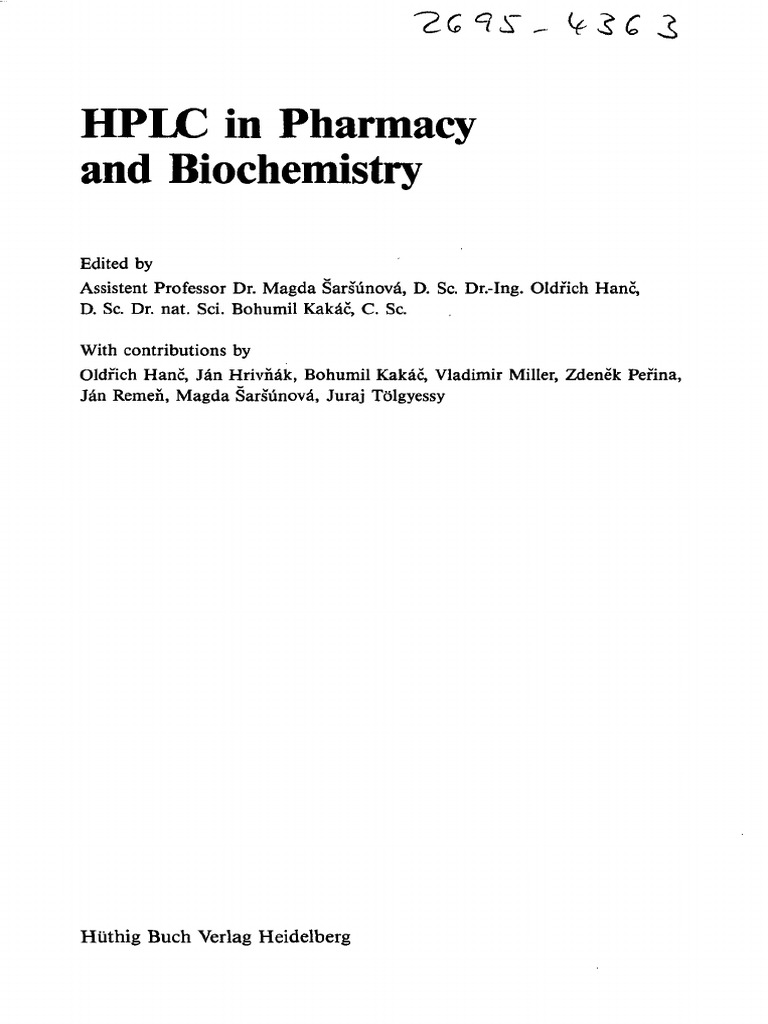 HPLC in Pharmacy and Biochemistry: Huthig Buch Verlag Heidelberg | PDF ...