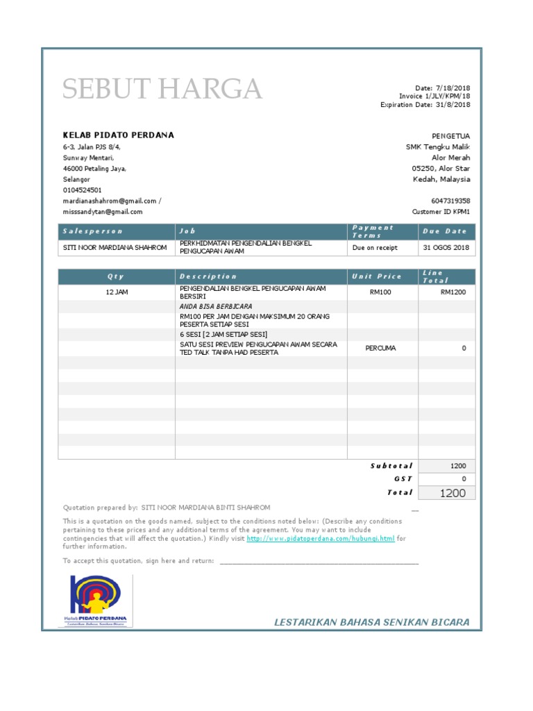 Cadangan Sebut Harga | PDF | Dokumen Bisnis | Jasa (Ekonomi)